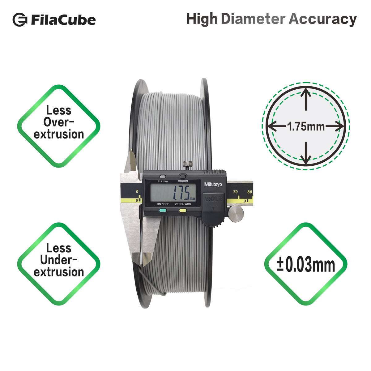 Engineering Gray (light grey) 1.75mm 1KG FilaCube 3D Printer PLA 2 fil